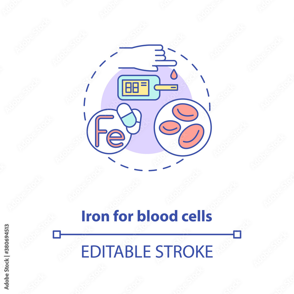 Iron for blood cells concept icon. Needed supplement idea thin line ...
