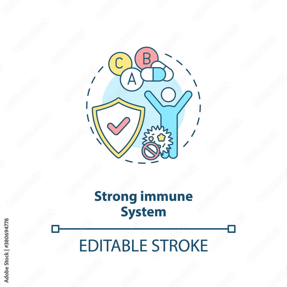 Strong immune system concept icon. Probiotics benefits idea thin line ...