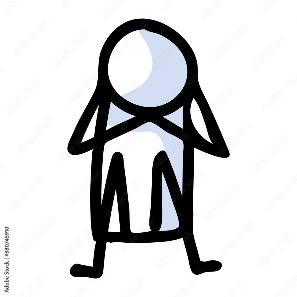Hand drawn stickman sad crying concept. Simple outline mental health ...