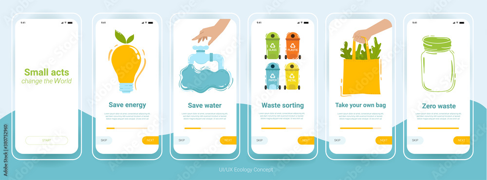 UI, UX, GUI Ecology template set. Waste sorting, save water, save ...