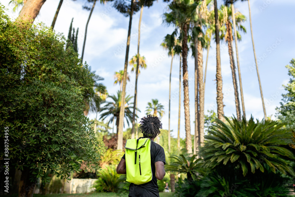 Back view of confident young African American male athlete with ...