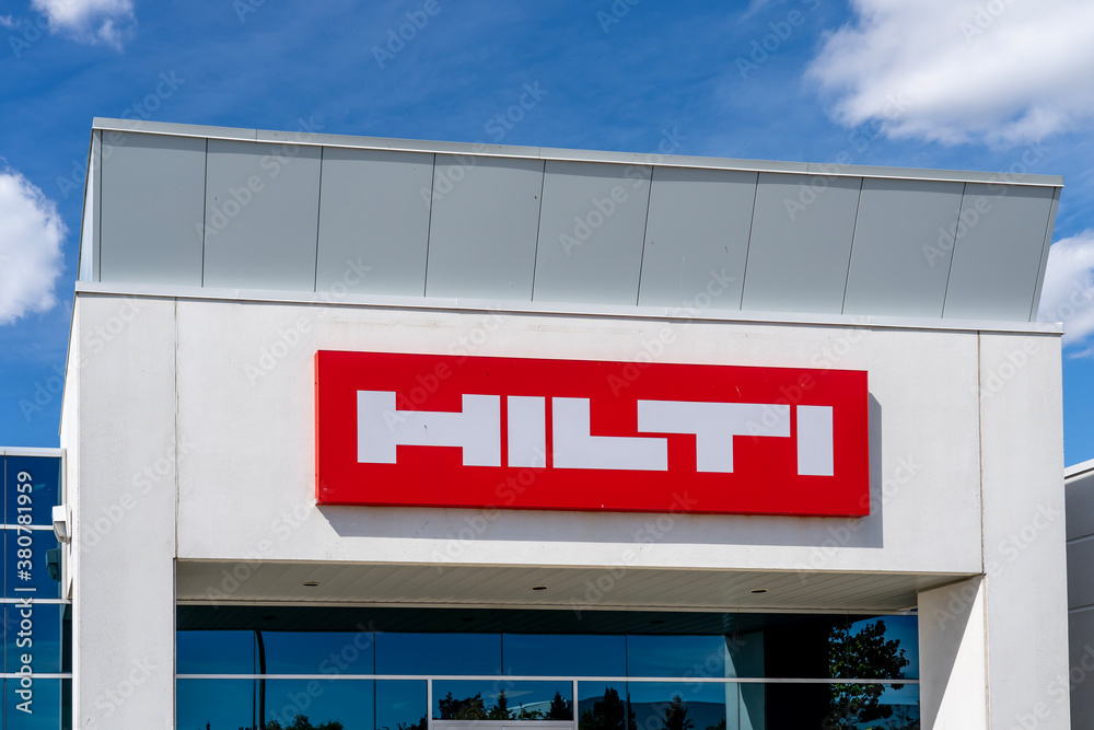 Mississauga, Ontario, Canada- September 19, 2020: A Hilti sign is seen ...