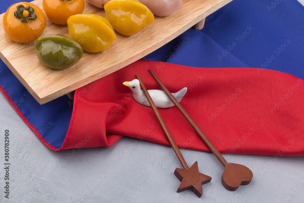 Korean traditional food various shapes of half-moon-shaped rice cake ...