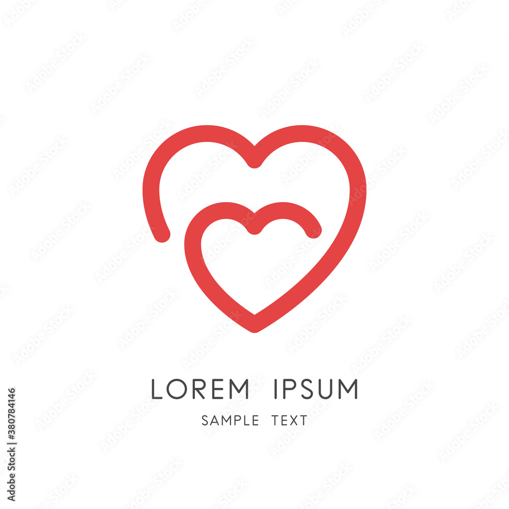 Love and care logo - two hearts connection symbol. Mother and child ...