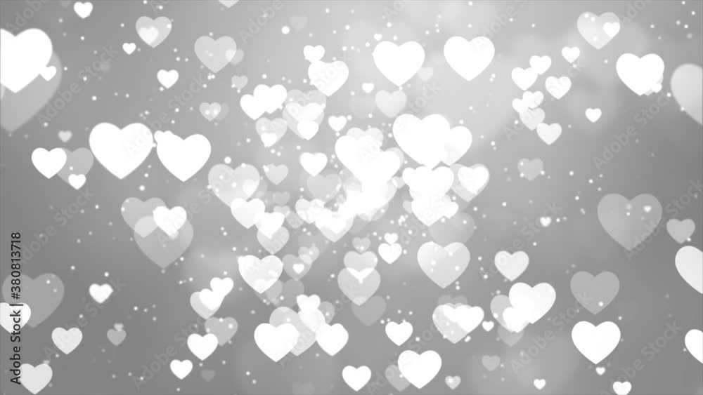 Abstract White Hearts Particle Fade in bokeh floating on black screen ...