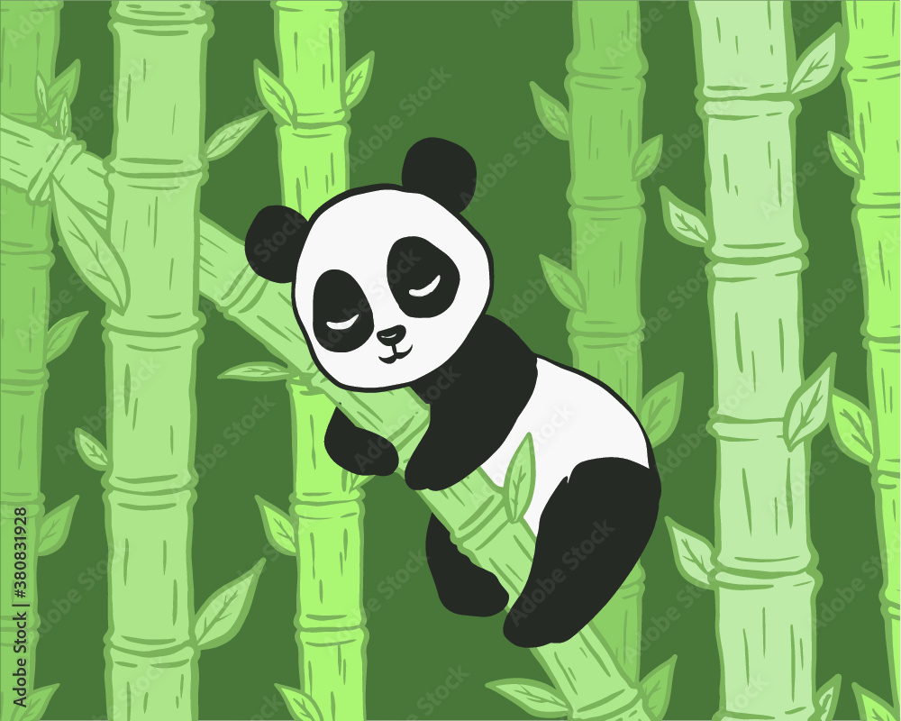 cute panda sleep in bamboo forest hand drawn cartoon illustration Stock ...