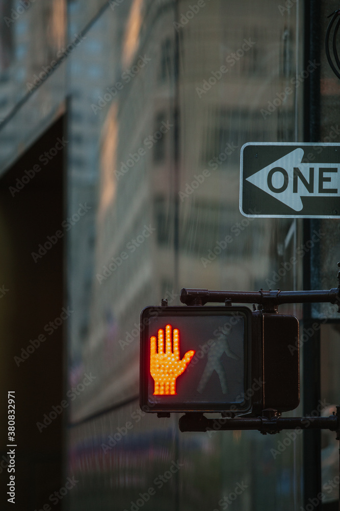 Red Hand Symbol in a Manhattan Traffic Light, New York Stock Photo ...