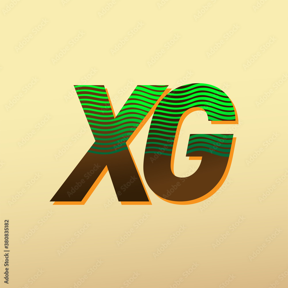 initial letter logo XG colored green and brown with striped compotition ...