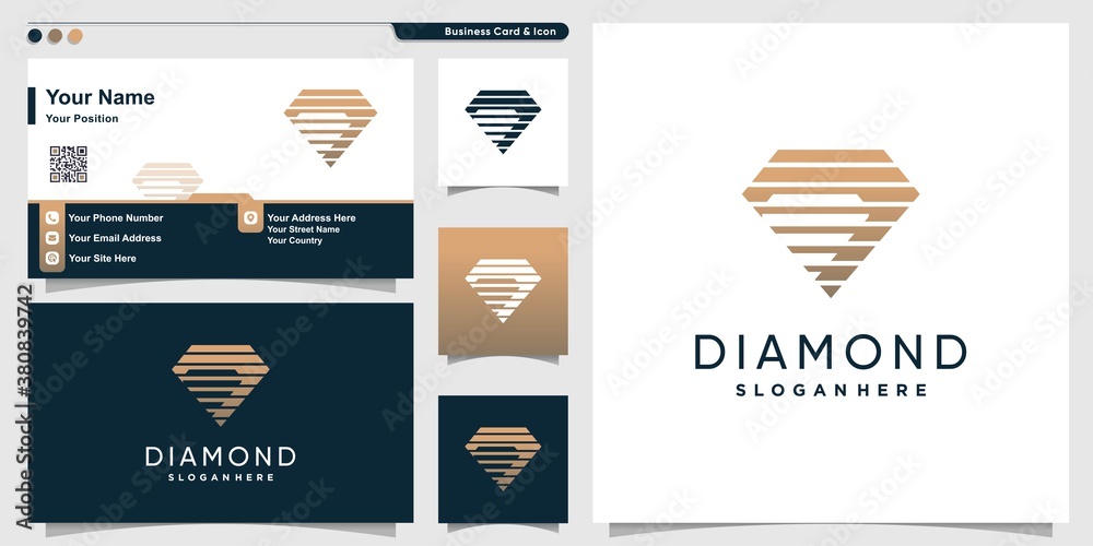 Diamond logo with twin silhouette style and business card design ...