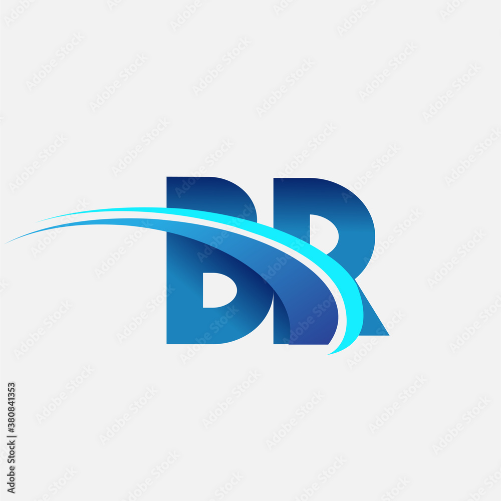 initial letter BR logotype company name colored blue and swoosh design ...