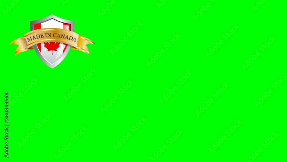 Made in Canada, shield with flag and ribbon with text. Chroma key with ...