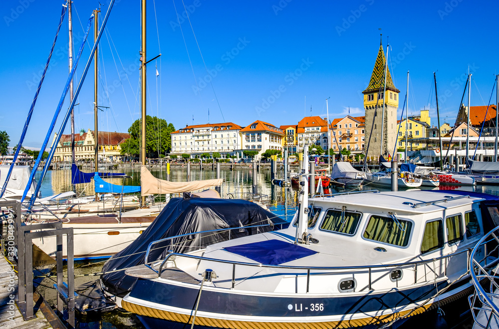 Lindau, Germany - August 6: famous harbor with sailboats at the ...