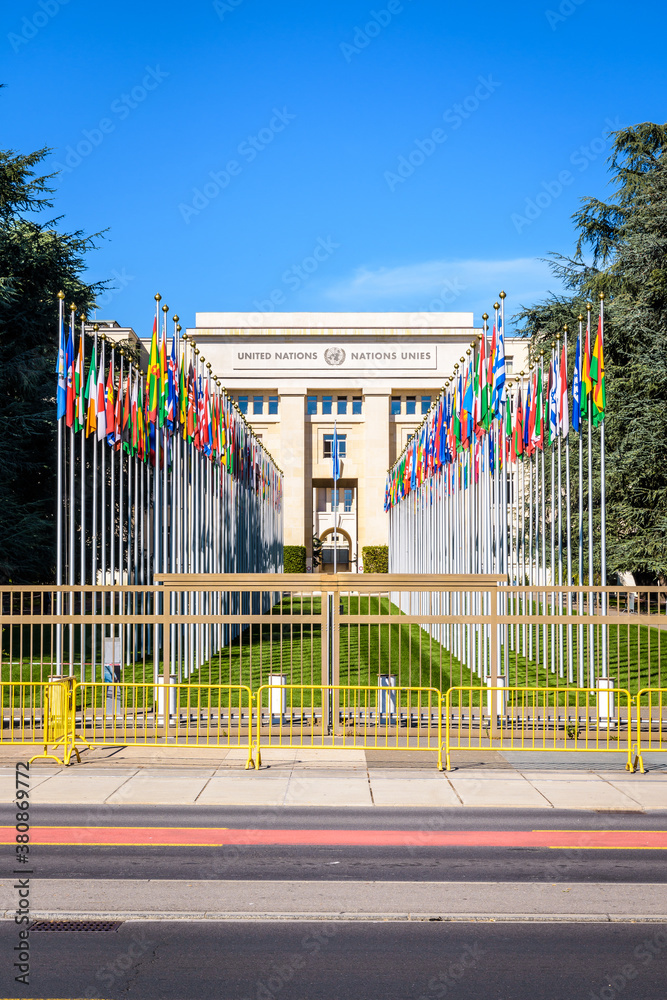 Geneva, Switzerland - September 3, 2020: Front view of the avenue of ...