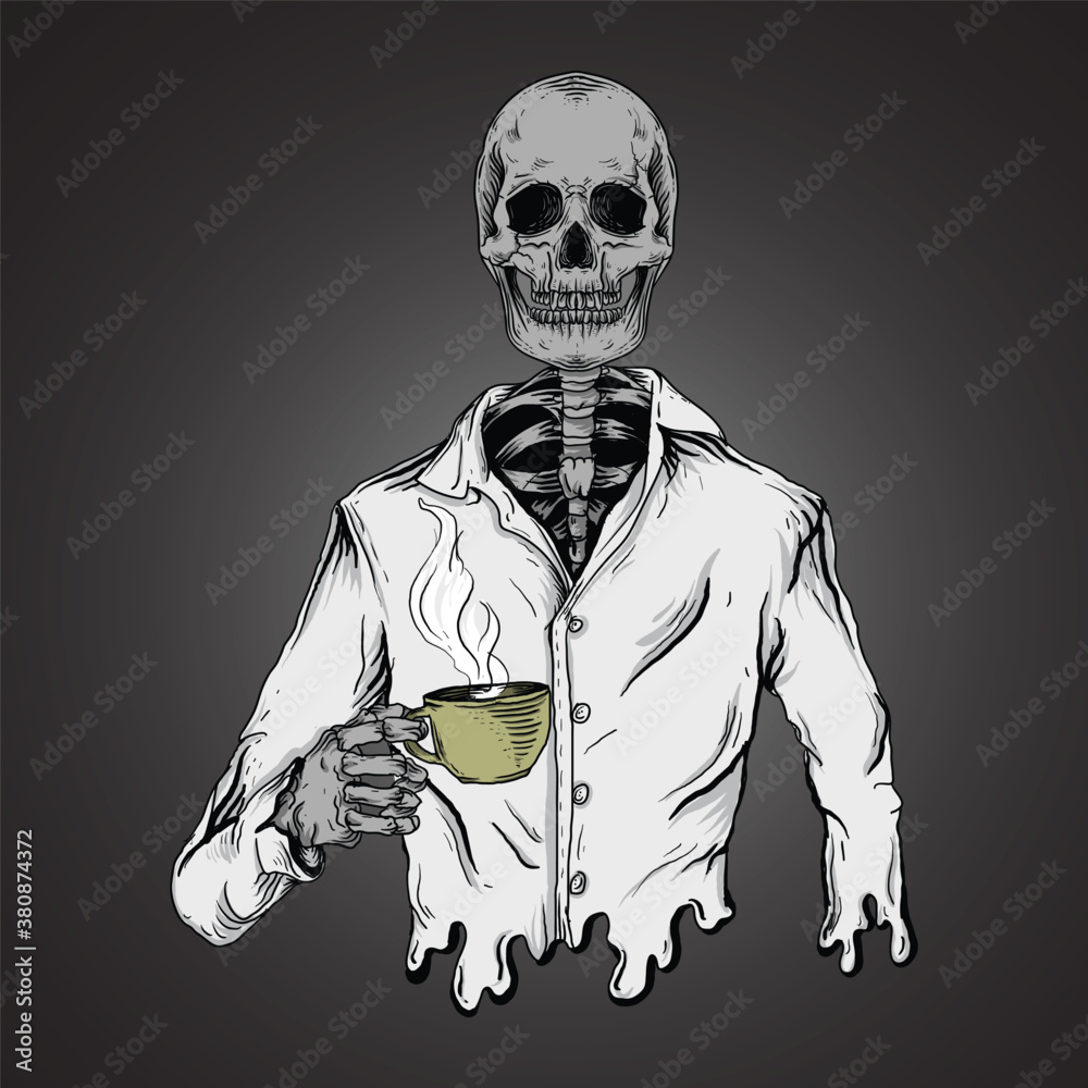 artwork illustration and t-shirt design skeleton drink coffee premium ...
