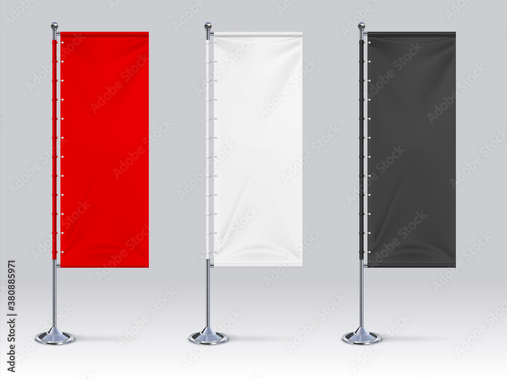 Flag banner mockup. Realistic blank hanging advertising cloth, white ...