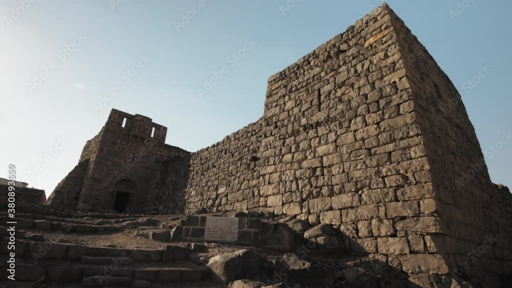 Qasr Azraq, Qasr Al-Azraq, wide shot dolly right, Azraq castle in ...