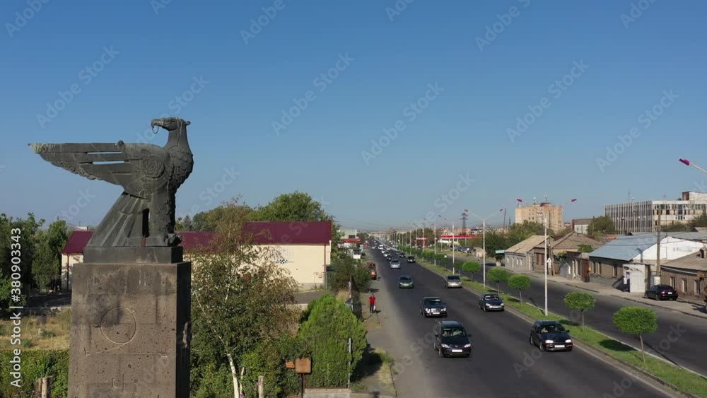 Monument as eagle aerial footage. The two-meter-high bronze eagle ...