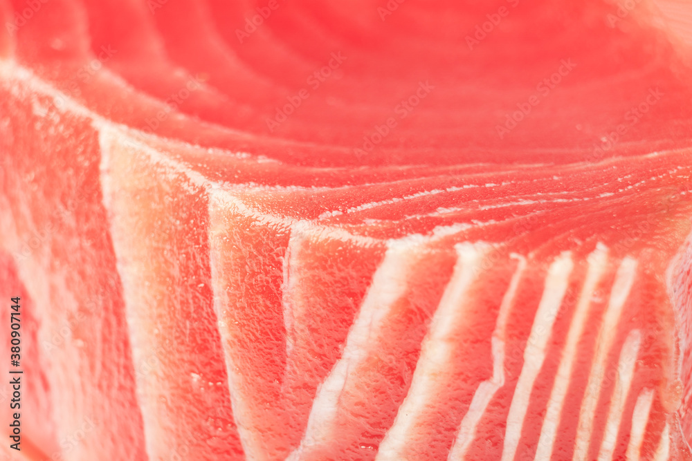 Macro shot yellow fin tuna steak background. Fresh rare tuna steak ...