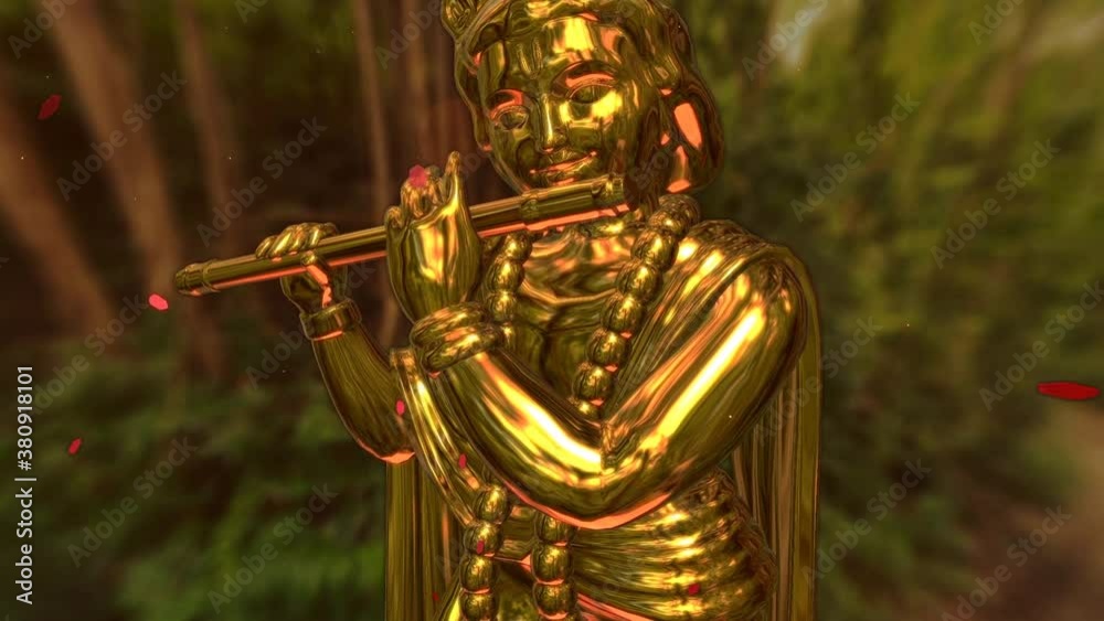 Golden Krishna 3D with Flute Stock Video | Adobe Stock