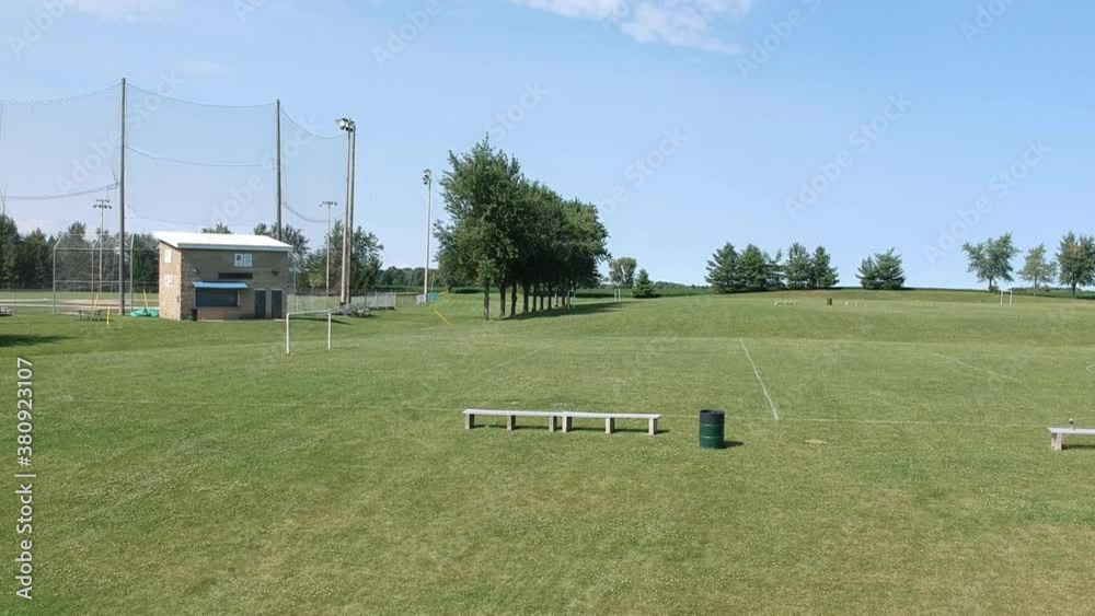 Drone footage of a soccer field or football pitch. Aerial shots from ...