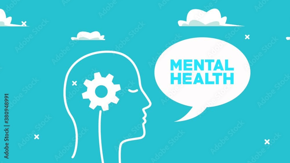 mental health animation with profile silhouette speaking and gear Stock ...