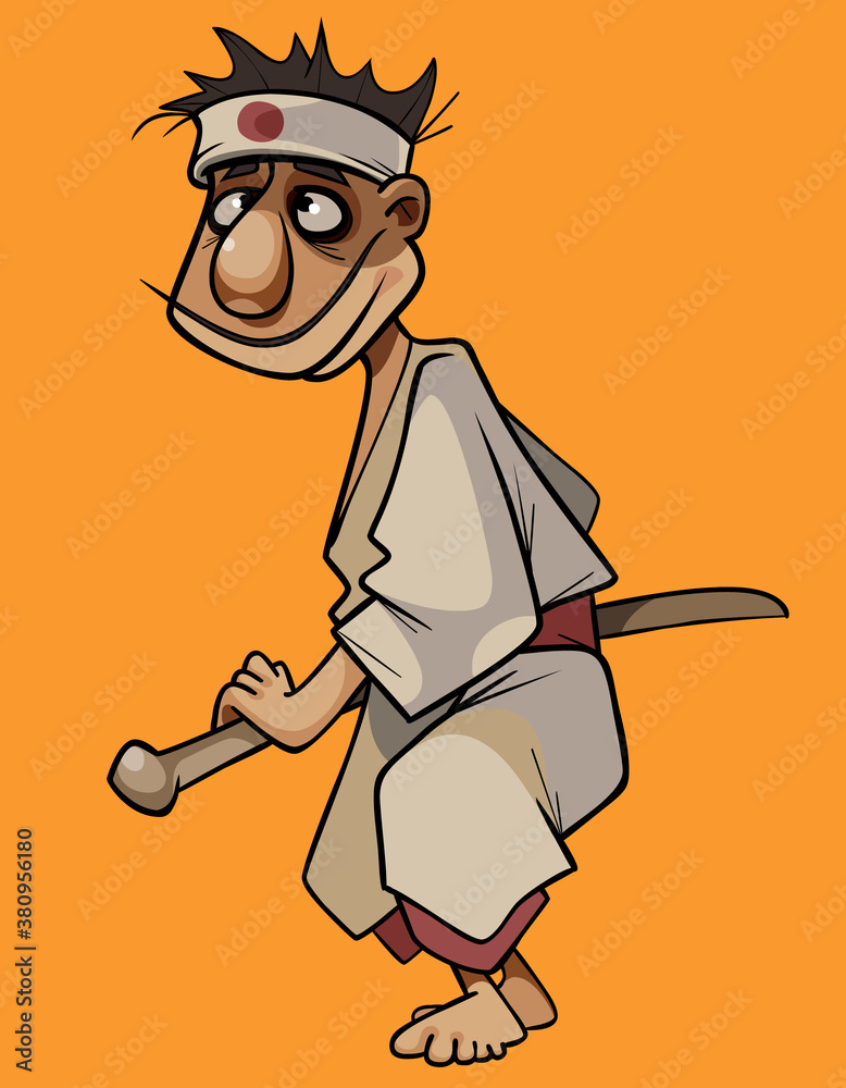 cartoon smiling male samurai in kimono holding sword Stock Vector ...
