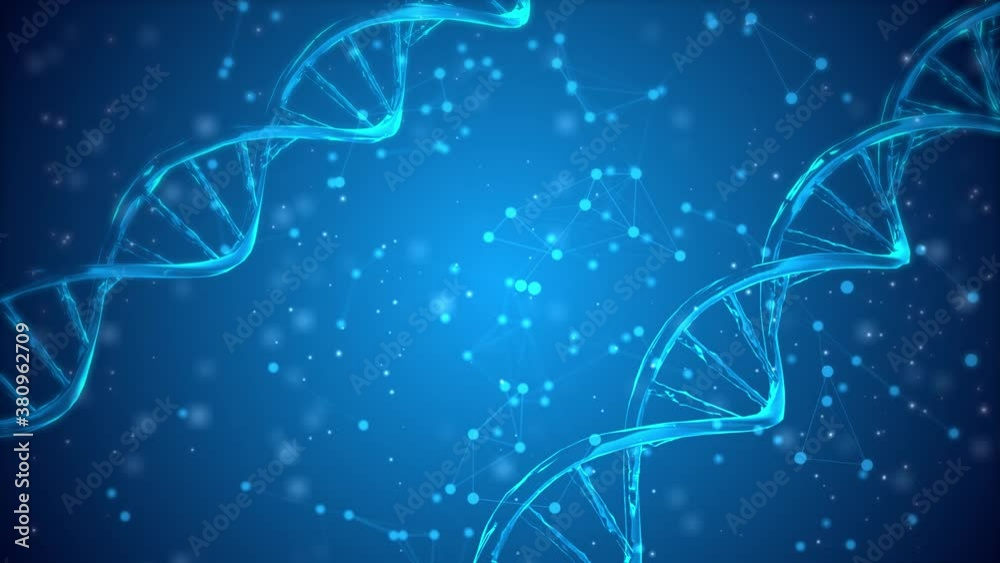 Wireframe DNA molecules structure mesh on soft blue loop background 4k ...