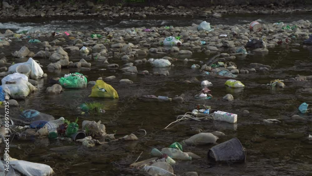 Household waste in the mountain river Tereblya in the village of ...