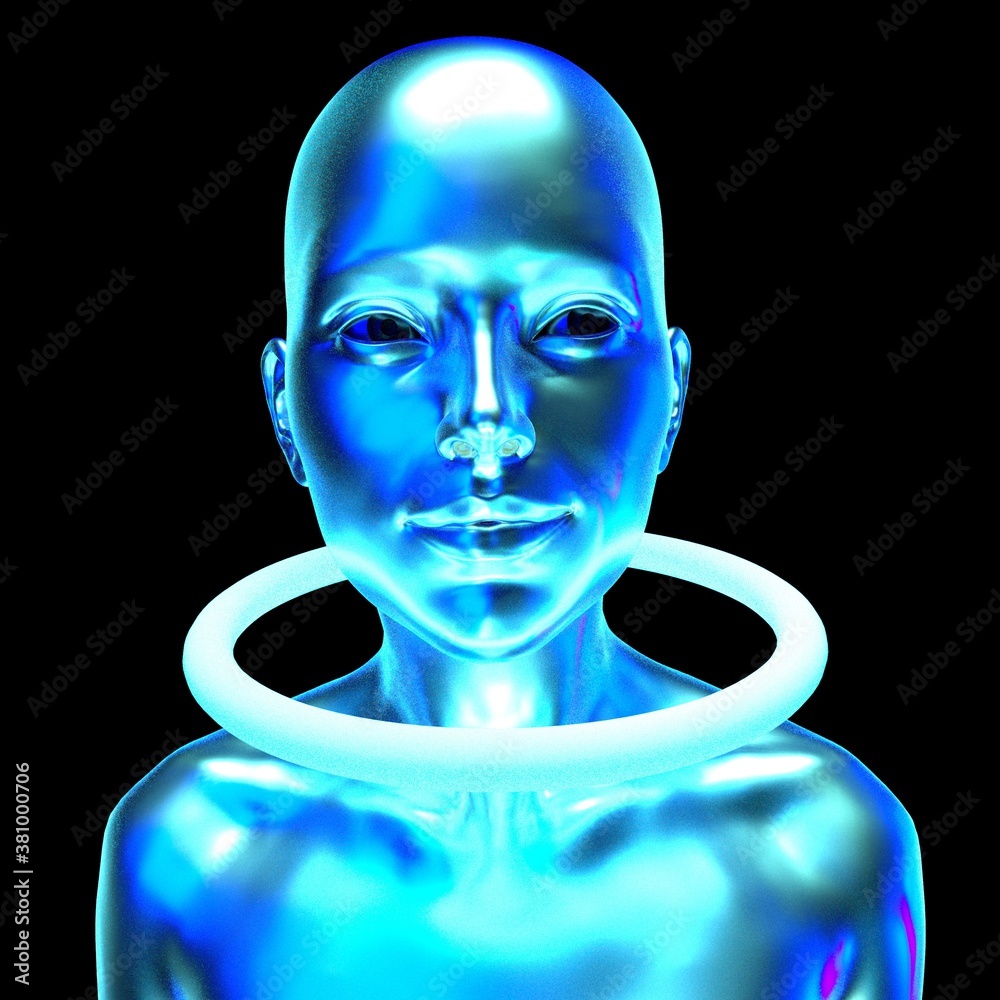 3d rendered illustration of the futuristic alien woman with a neon ring ...