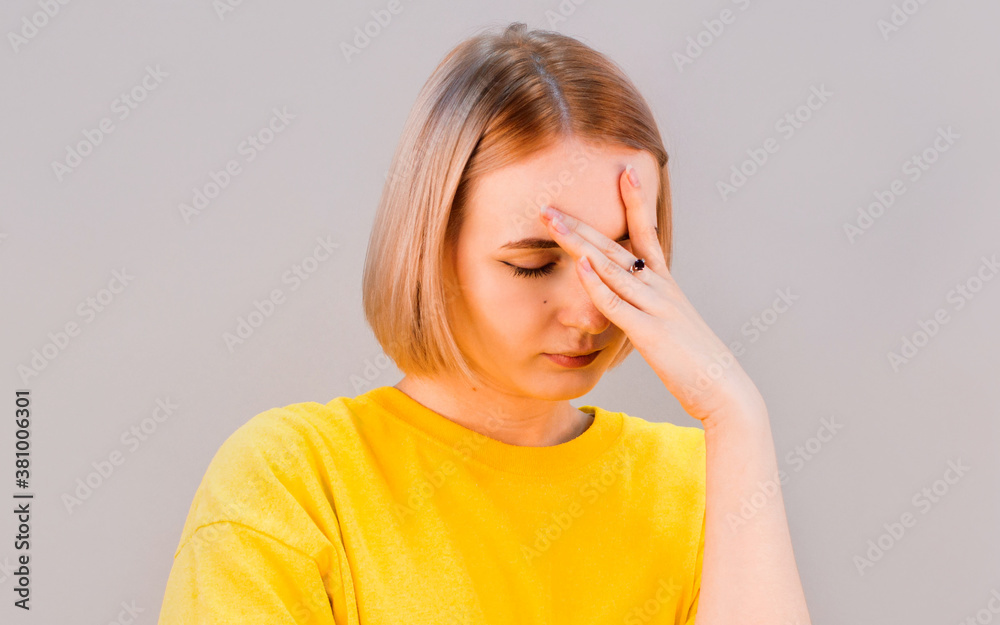 Oh god why me. Portrait tired exhausted emotive european blond woman ...