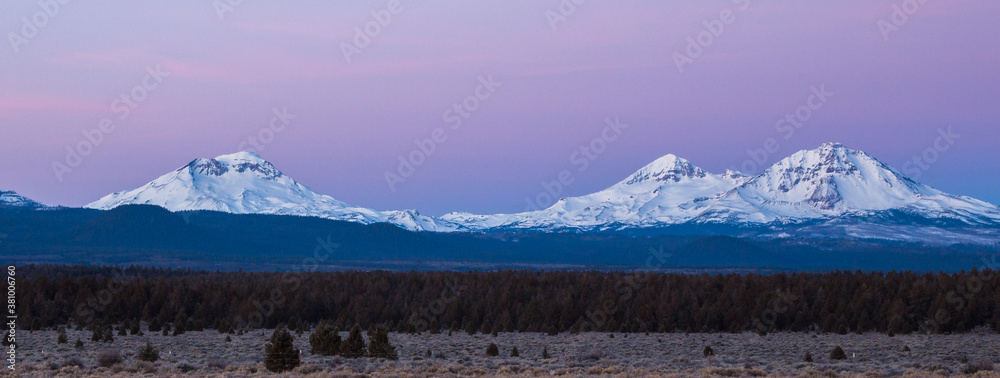 The three sisters mountains - at sunrise - in Central Oregon are ...
