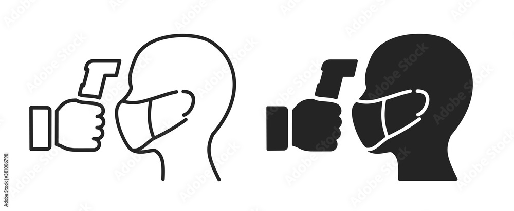 Check human body temperature icon. Showing body temperature check sign ...