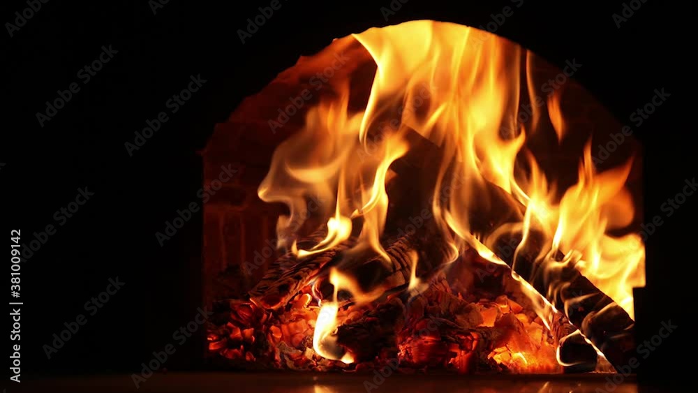 The fire burns in the oven. Pizza oven. tim lapse burning bonfire ...