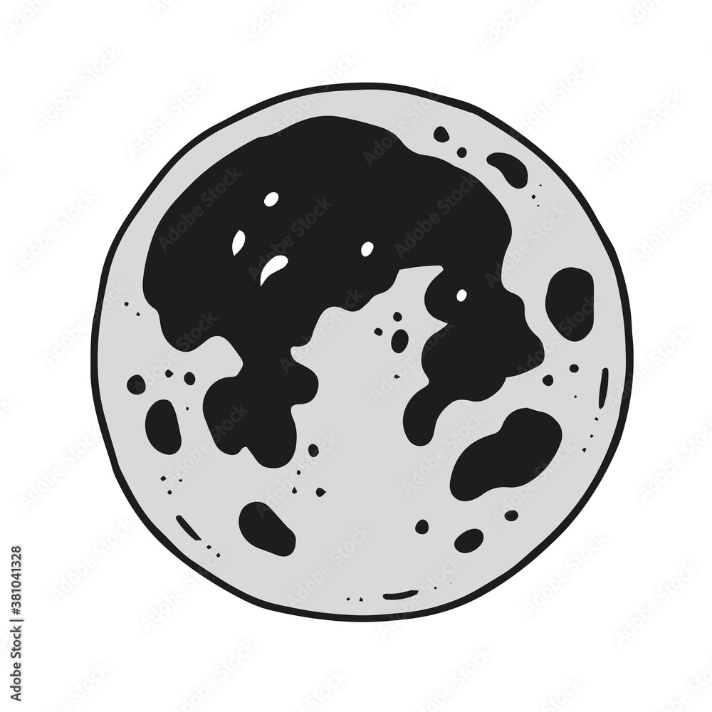 Vector cartoon flat moon with outline. Vector illustration Stock Vector ...