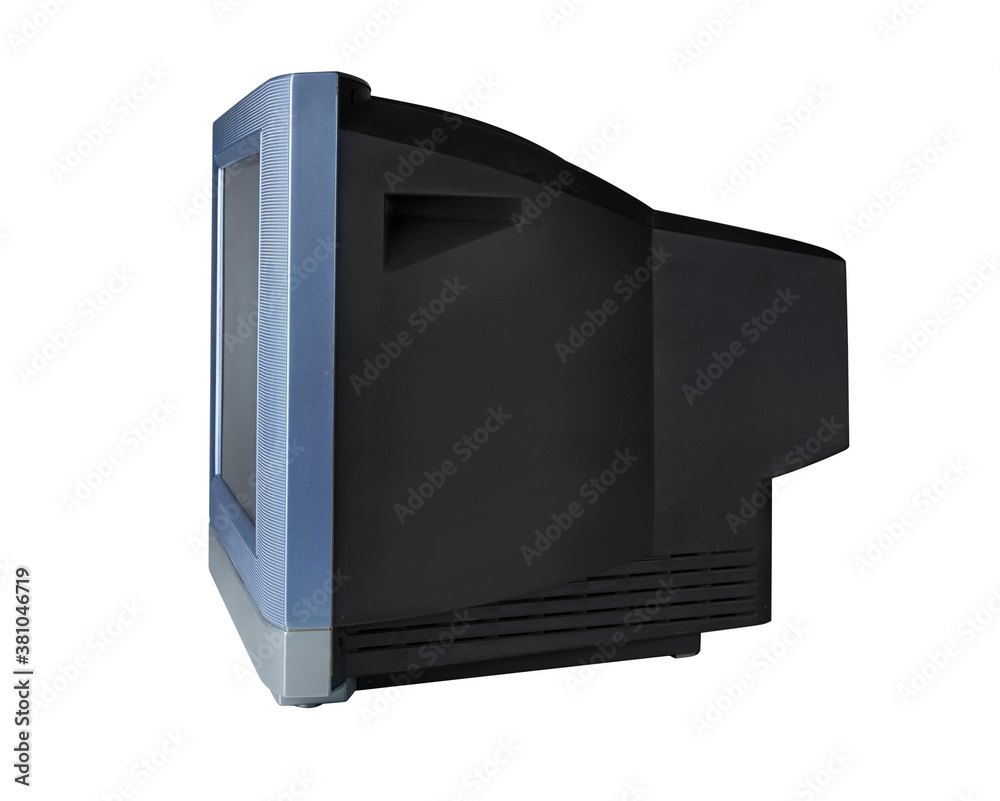Side View Classic vintage retro old television on white background with ...