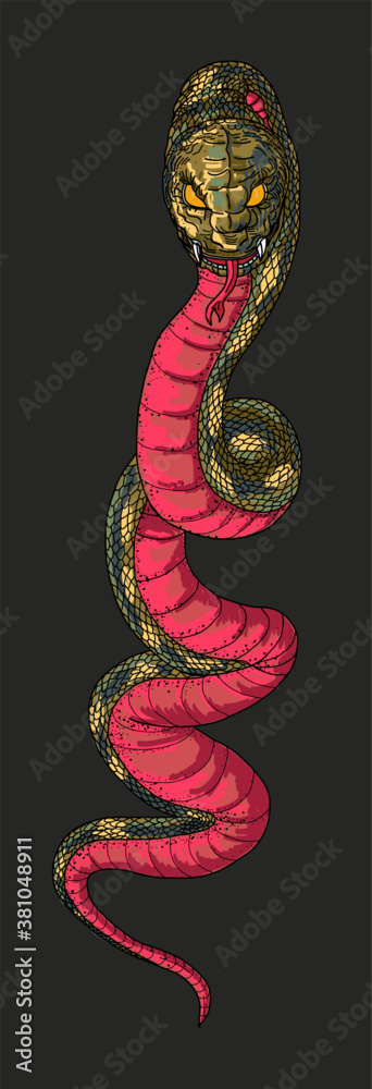 Japanese snake demon tattoo vector and hand drawn illustration.Hand ...