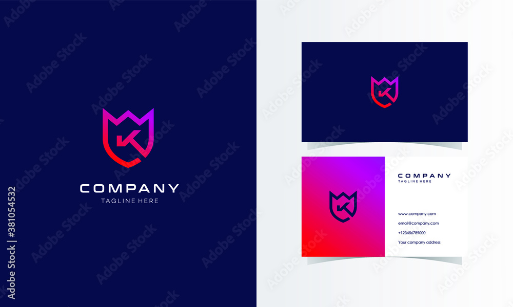 K Line Shield Minimalist Logo with business card Design Stock Vector ...