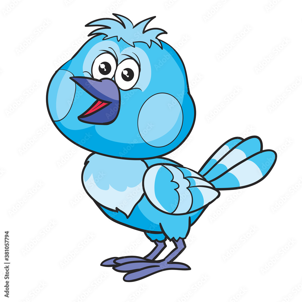 cute blue bird character, cartoon illustration, isolated object on ...