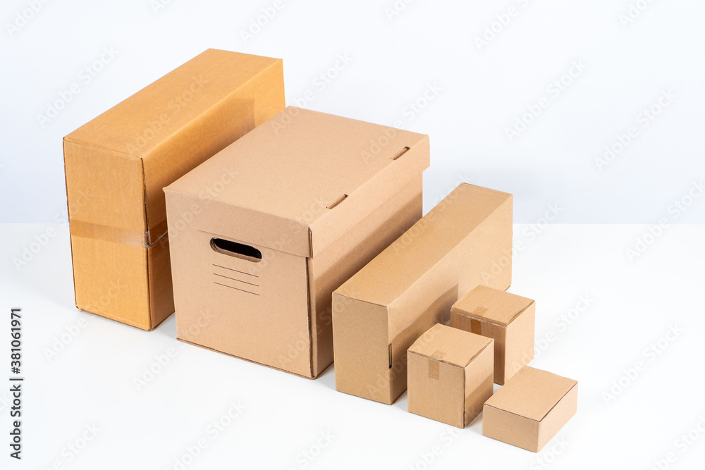 Carton boxes. Unlabeled boxes on a white background. Concept - sale of ...