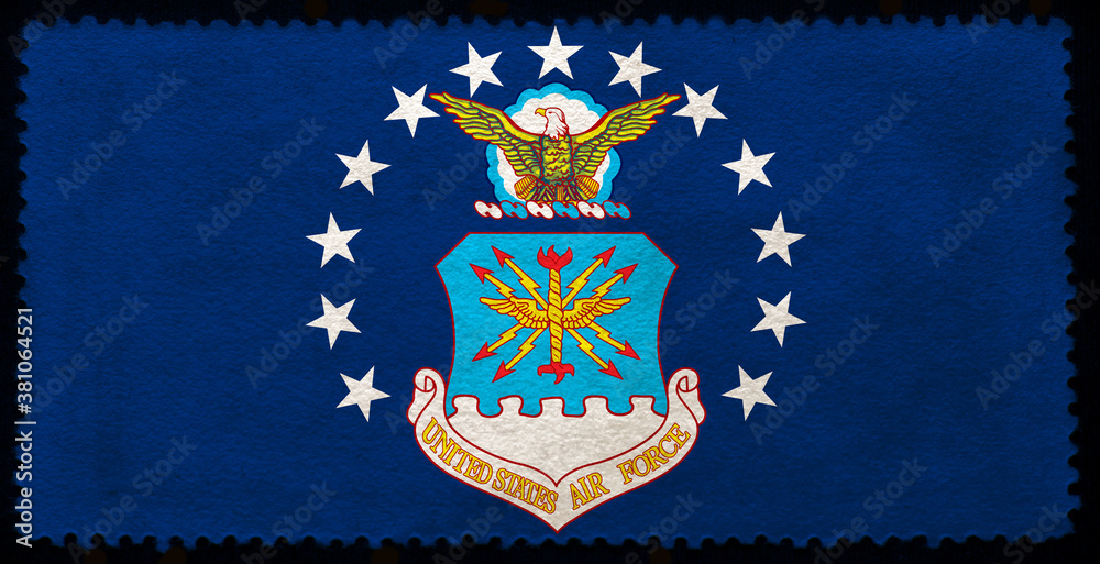 U S Navy flag on the old grunge postage stamp isolated on black ...