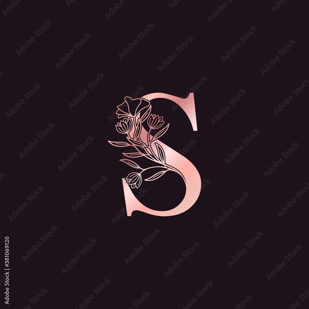 Gold Rose Flower Letter S Luxury Logo. Elegant alphabet monogram nature ...