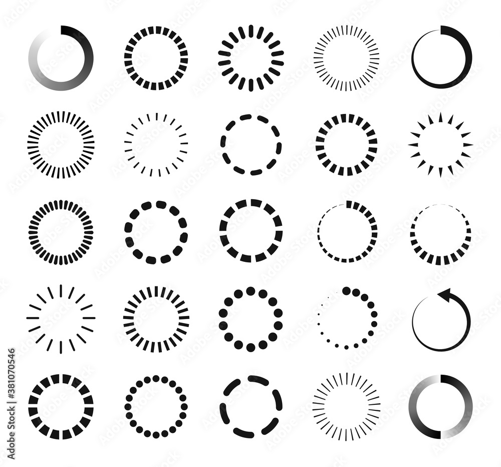 Vetor de Loading circles. User interface design objects buffering process upload percent ...