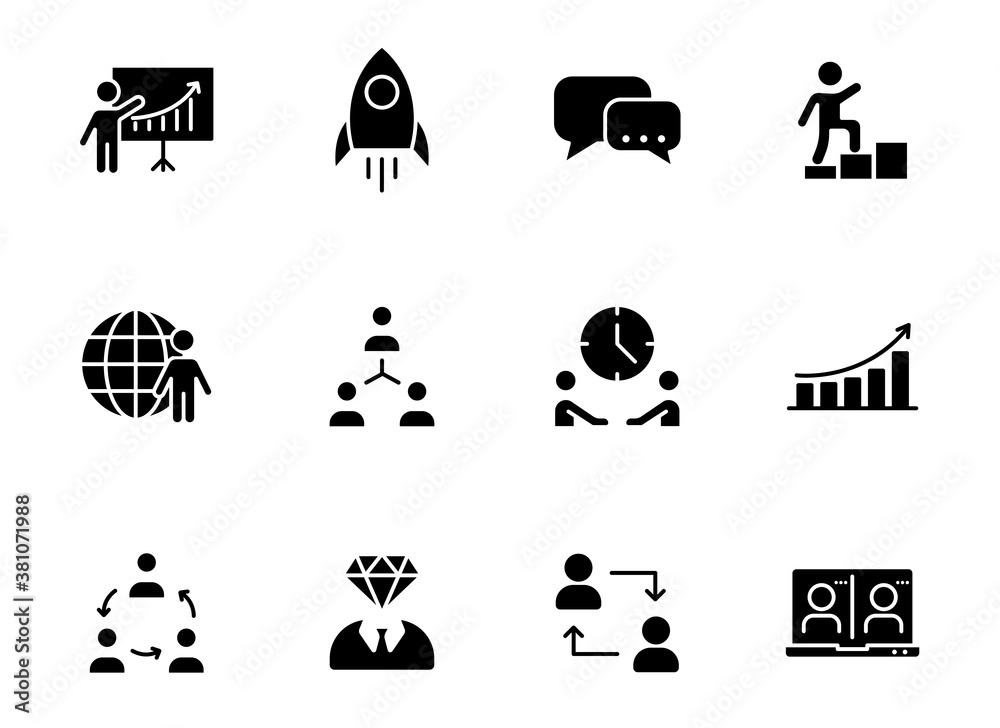 Vektorová grafika „teamwork black vector icons isolated on white ...