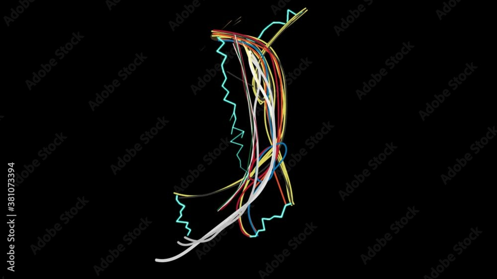 Electric cable. Animation of an electric discharge in the wires, alpha ...