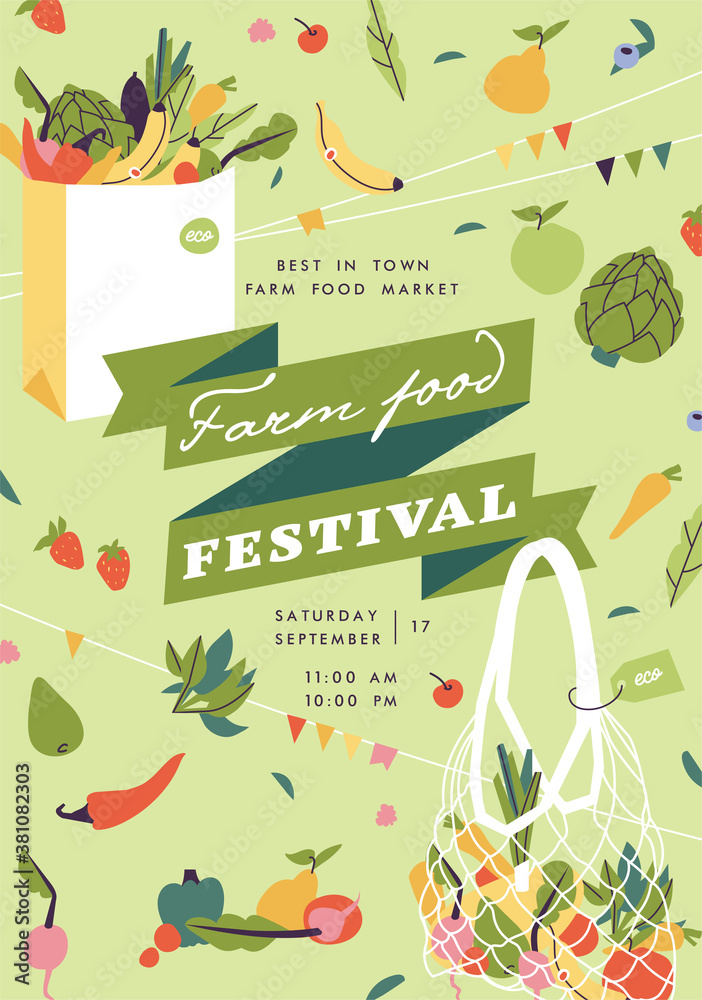 Vector illustration farm food festival horizontal poster or banner ...