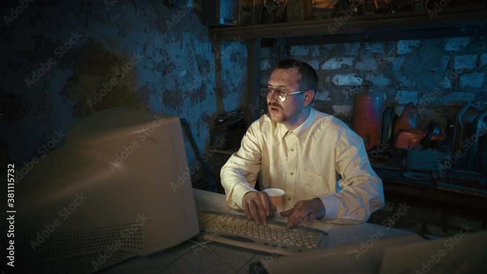 The computer nerd got scared by what he saw on the monitor. Video ...