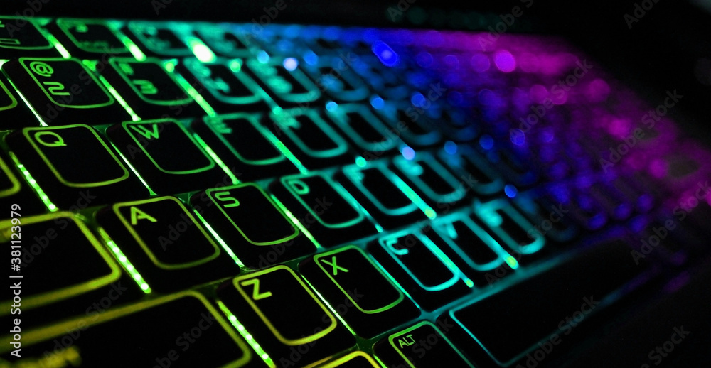 Backlight gaming keyboard with versatile color schemes Stock Photo ...