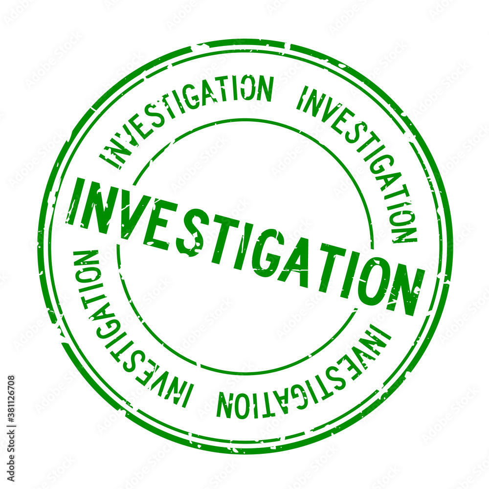 Grunge green investigation word round rubber seal stamp on white ...