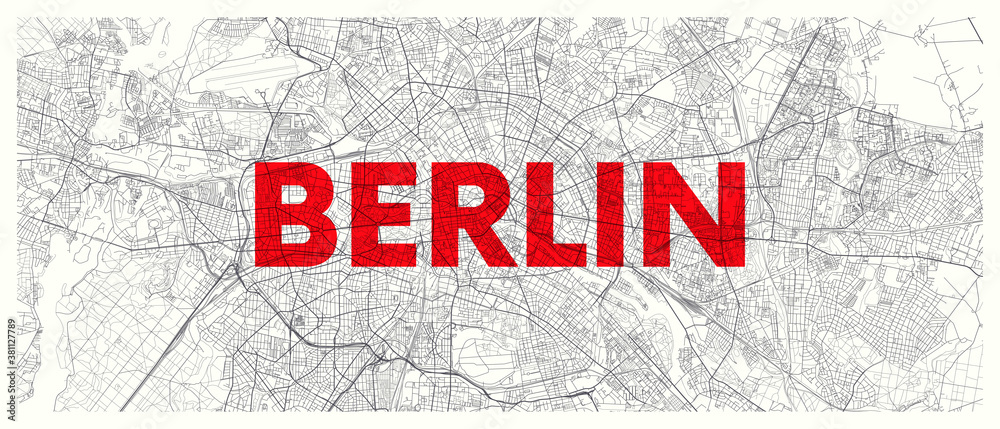 City map Berlin, detailed road plan widescreen vector poster Stock ...