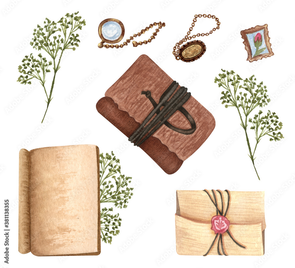 Vintage paper set isolated on white. Hand Drawn watercolor illustration ...